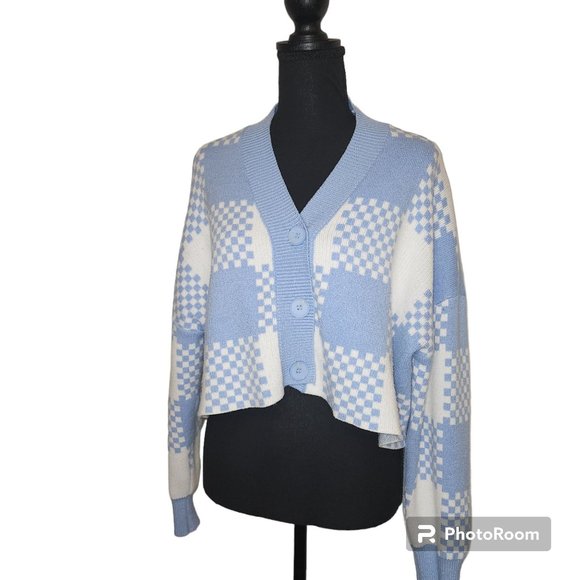 Cider | Sweaters | 60 Nwot Blue And White Check Cropped Button ...